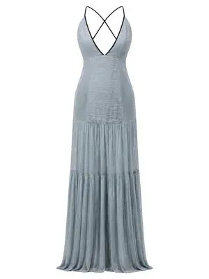 SLEEPING WITH JACQUES Gemma Pleated Silk Chiffon Maxi Dress - Blue