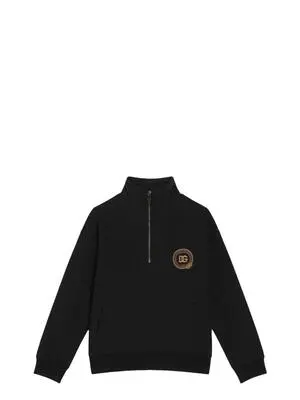Dolce & Gabbana Cotton Sweatshirt With Zip Collar And Embroidered Patch - Blue