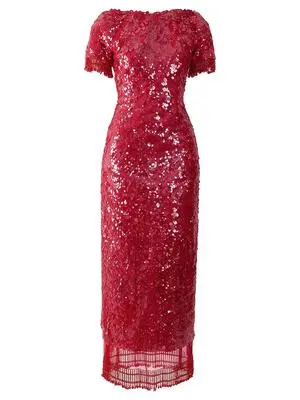 SALMA OSMAN Sequin Embellished Midi Dress - Red