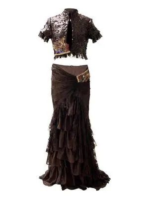 SALMA OSMAN Embellished Chiffon Maxi Set - Brown