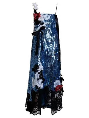 SALMA OSMAN Embellished Floral Midi Dress - Blue