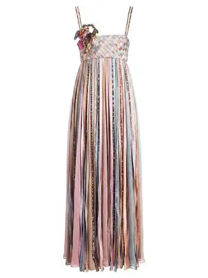 SALMA OSMAN Salma Osman Embellished Chiffon Fringe Maxi Dress