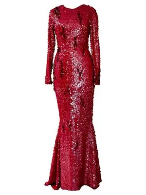 SALMA OSMAN Embellished Long-sleeve Maxi Dress - Red