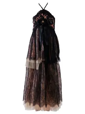 SALMA OSMAN Lace Halter Neck Midi Dress - Black