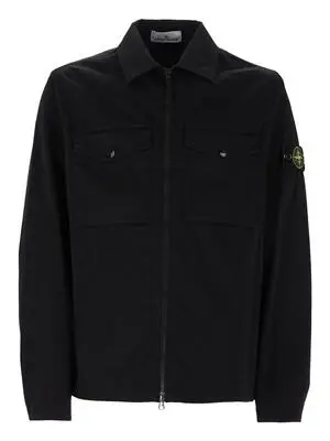 Stone Island Overshirt Con Zip E Tasche Sul Petto - Black