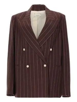 ALYSI Double Breasted Wool Blazer With Stripes - Brown