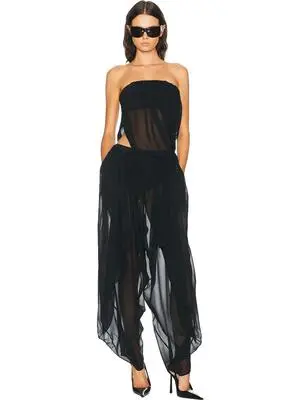 FRANCESCO MURANO Draped Strapless Georgette Top - Black