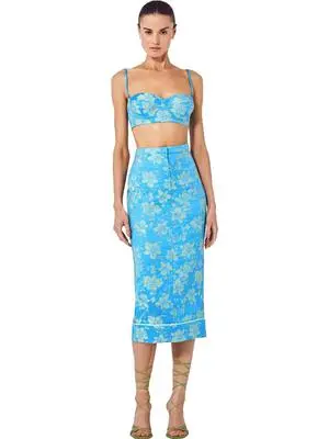 Alexis Aubrielle Floral Print Sweetheart Neckline Top - Celeste