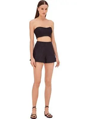 Alexis Reed Shorts Leaf Pattern High-waisted Flare Shorts - Black