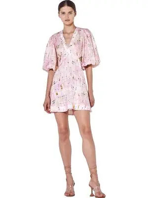 Alexis Linea Linen Dress With Puff Sleeves And Cutout Detail - L