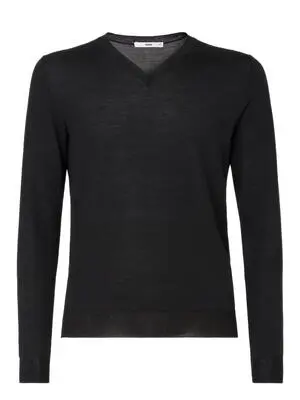 Fendi V-neck Virgin Wool Sweater With Contrast Stitching - Nero