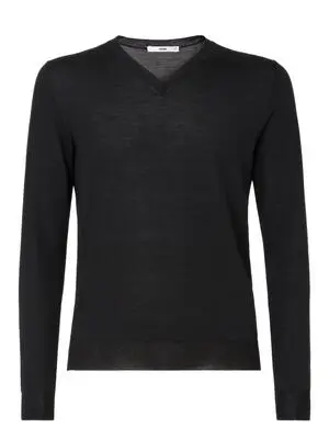 Fendi V-neck Virgin Wool Sweater With Contrast Stitching - Nero