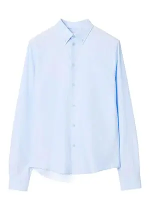 Burberry Button-down Cotton Shirt With Embroidered Equestrian Knight - Azzurro