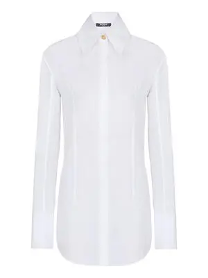 Balmain Wide-peak Shirt Collar Button-front Long-sleeve Cotton Top - Bianco