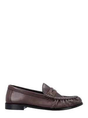 Saint Laurent Matte Calfskin Moccasin Loafers - Marrone