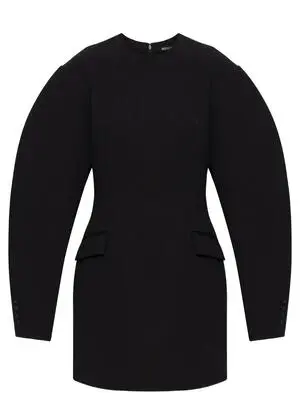 ROTATE BY BIRGER CHRISTENSEN Round Neck Mini Dress With Puff Sleeves And Buttoned Cuffs - Nero