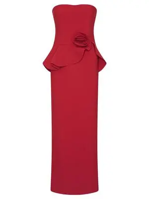 ROTATE BY BIRGER CHRISTENSEN Strapless Maxi Dress With Ruffle Waist Detail And Back Slit - Rosso