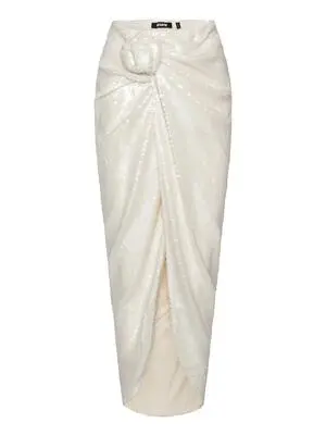 ROTATE BY BIRGER CHRISTENSEN ROTATE Sequin Knot Front Midi Skirt Bianco