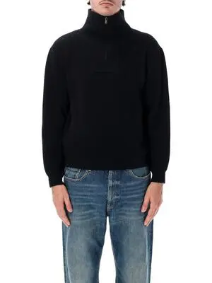 Saint Laurent Virgin Wool Half-zip Stand Collar Sweater - Nero