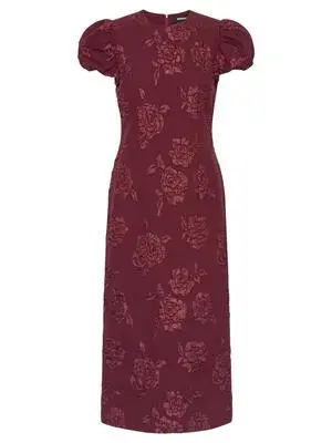ROTATE BY BIRGER CHRISTENSEN Floral Jacquard Fitted Midi Dress - Rosso