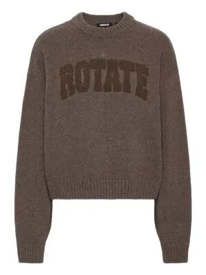 ROTATE BY BIRGER CHRISTENSEN Crewneck Wool Sweater With Front Logo - Marrone