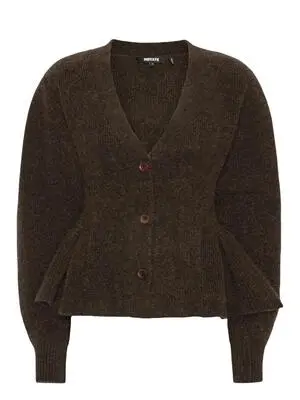 ROTATE BY BIRGER CHRISTENSEN Knit Cardigan With Ruffle Trim - Marrone