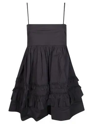 GANNI Mini Cotton Gown With Ruffled Balza Straps - Nero