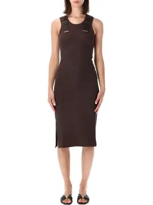 Loewe Ribbed Knit Dress With Square Neck - Marrone
