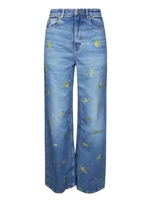GANNI GANNI Printed Floral Wide-Leg Denim Jeans
