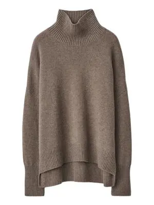 LISA YANG Ribbed Trim Cashmere High-neck Sweater With Drop Shoulders - Marrone