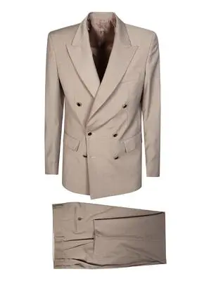 MARSEM Double-breasted Gown Pants With Button Detail - Beige