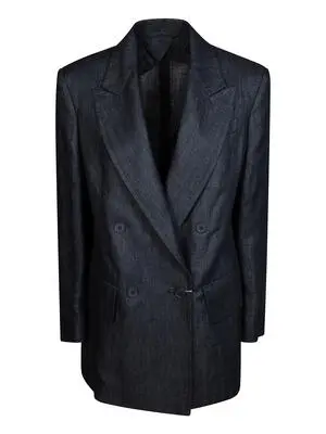 Max Mara Double Breasted Tailored Linen Jacket - Grigio