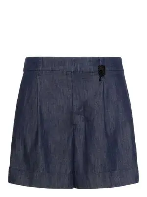 Max Mara Washed Cotton Denim High-waisted Shorts With Embroidered Detail - Blu