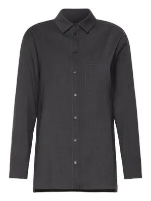 Max Mara S MAX MARA Pure Natural Stretch Wool Canvas Shirt With Horn Buttons Grigio