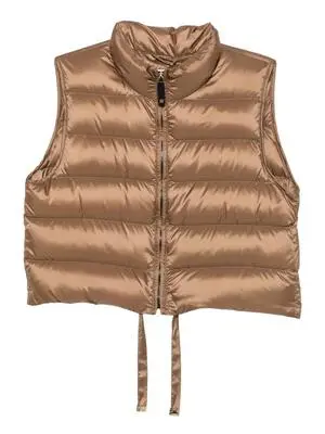 Max Mara High-neck Puffer Vest With Drawstring Hem And Back Logo - Marrone