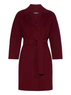 Max Mara S MAX MARA Hand-Sewn Double-Drape Pure Wool Jacket With Small Lapel Collar And Matching Belt Rosso