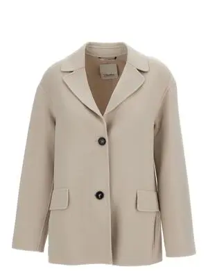 Max Mara Hand-sewn Double-drap Pure Wool Jacket With Notched Lapel And Horn Button Closure - Beige