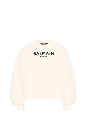 Balmain Flocked Logo Crewneck Sweatshirt - Bianco