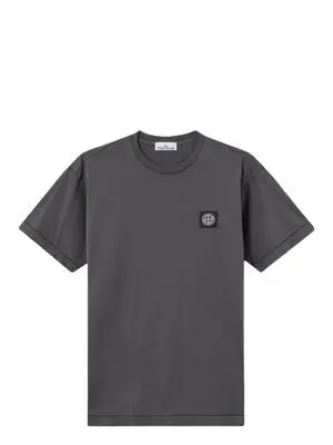 STONE ISLAND Stone Island Men's Ribbed Crewneck T-Shirt With Compass Patch And Chain Stitching