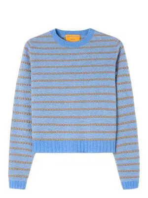 Guest In Residence Striped Cropped Cashmere Crewneck Sweater - Blu