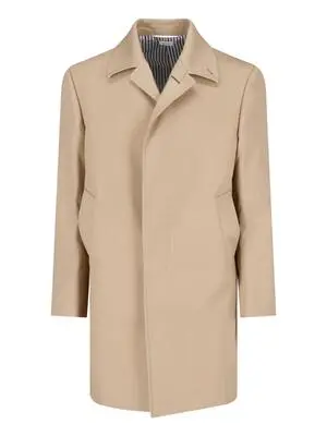 Thom Browne Tailored Overcoat With Notched Lapels - Beige