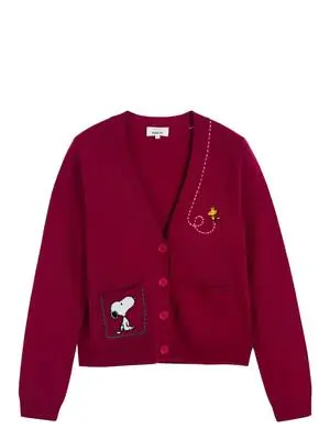 Chinti & Parker Snoopy Intarsia Pocket Cardigan - Red