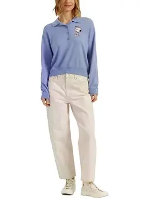 Chinti & Parker Chinti & Parker Snoopy Embroidered Polo Top Blue