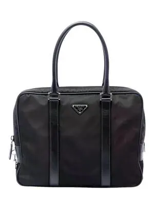 Prada Saffiano Trimmed Tessuto Business Bag - Black