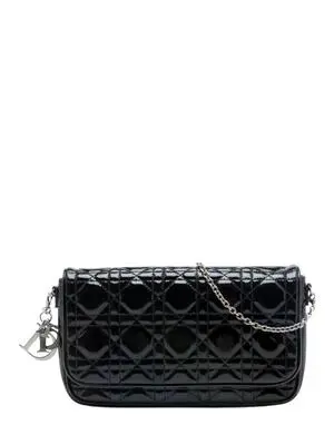 Dior Patent Cannage Lady Wallet On Chain Crossbody Bag - Black