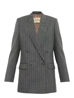Valentino Garavani Double-breasted Pinstripe Wool Blazer - Grey