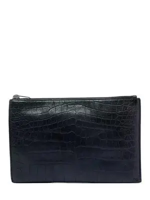 Saint Laurent Croc Embossed Leather Clutch Bag - Black