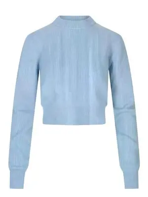 Malo Malo Rib-Knit Mock-Neck Cropped Sweater Blue