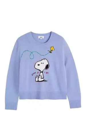 Chinti & Parker Snoopy Embroidered Crew Neck Sweater - Blue