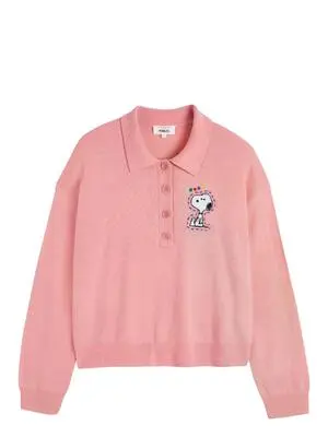 Chinti & Parker Chinti & Parker Snoopy Embroidered Polo Shirt Pink